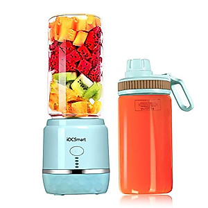 iOCSmart Portable Personal Size Blender, USB Rechargeable Mini Fruits Small Juicer Blender for Shakes and Smoothies with 2 Juice Cup Portable on the Go (Blue)