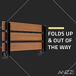 Bohemian 18.7 in. Teak Wall Mounted Folding Shower Seat in Matte Black