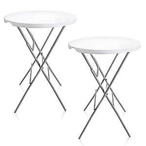 32in Cocktail Table White High Top Folding Table, Portable Bar Height Folding Table Round with Removable Legs, Indoor Outdoor Banquet Table for Parties, Commercial, Speech, School - 2PCS