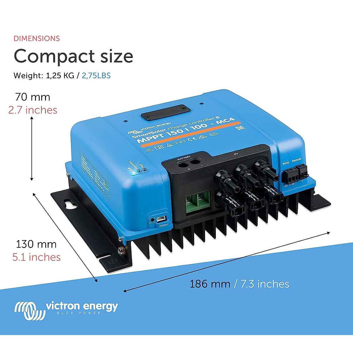 Victron Energy SmartSolar MPPT MC4 150V 100 amp 12/24/36/48-Volt Solar Charge Controller (Bluetooth)