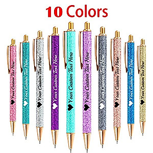 FwSYouMAI Personalized Pen 10 pcs Bulk,Custom Ballpoint Pens with Printed Business Name Message Logo,Black Ink Shiny Metal Casing,Gift for Anniversaries,Graduations,Birthdays-Rose Gold