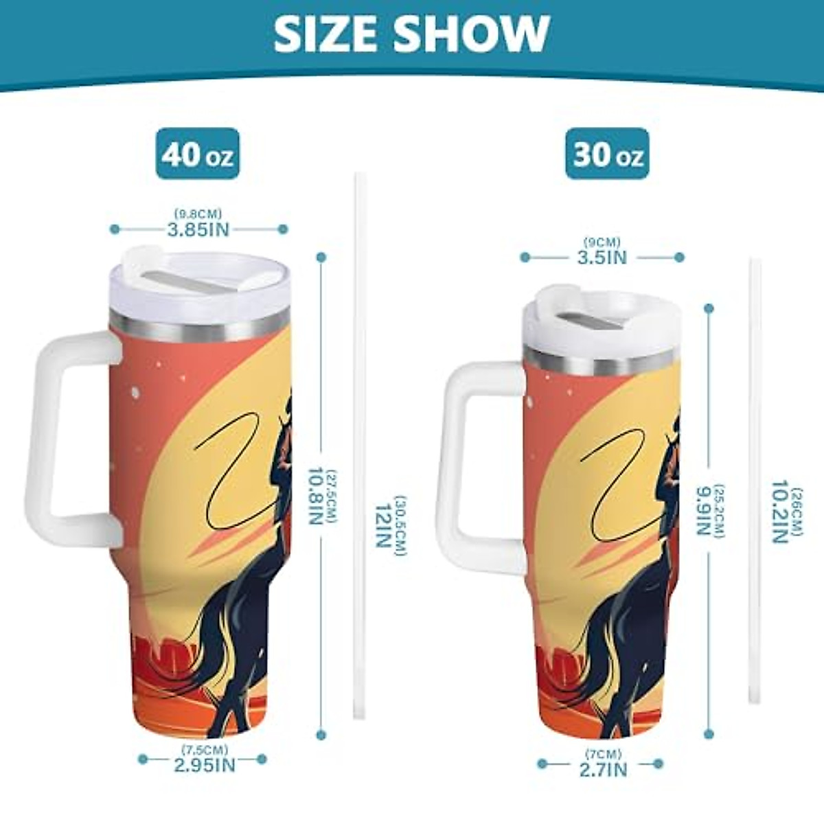 ODAWA Large Cowboy Desert Stainless Steel Insulated Tumbler with Handle and Straw Travel Insulated Tumblers