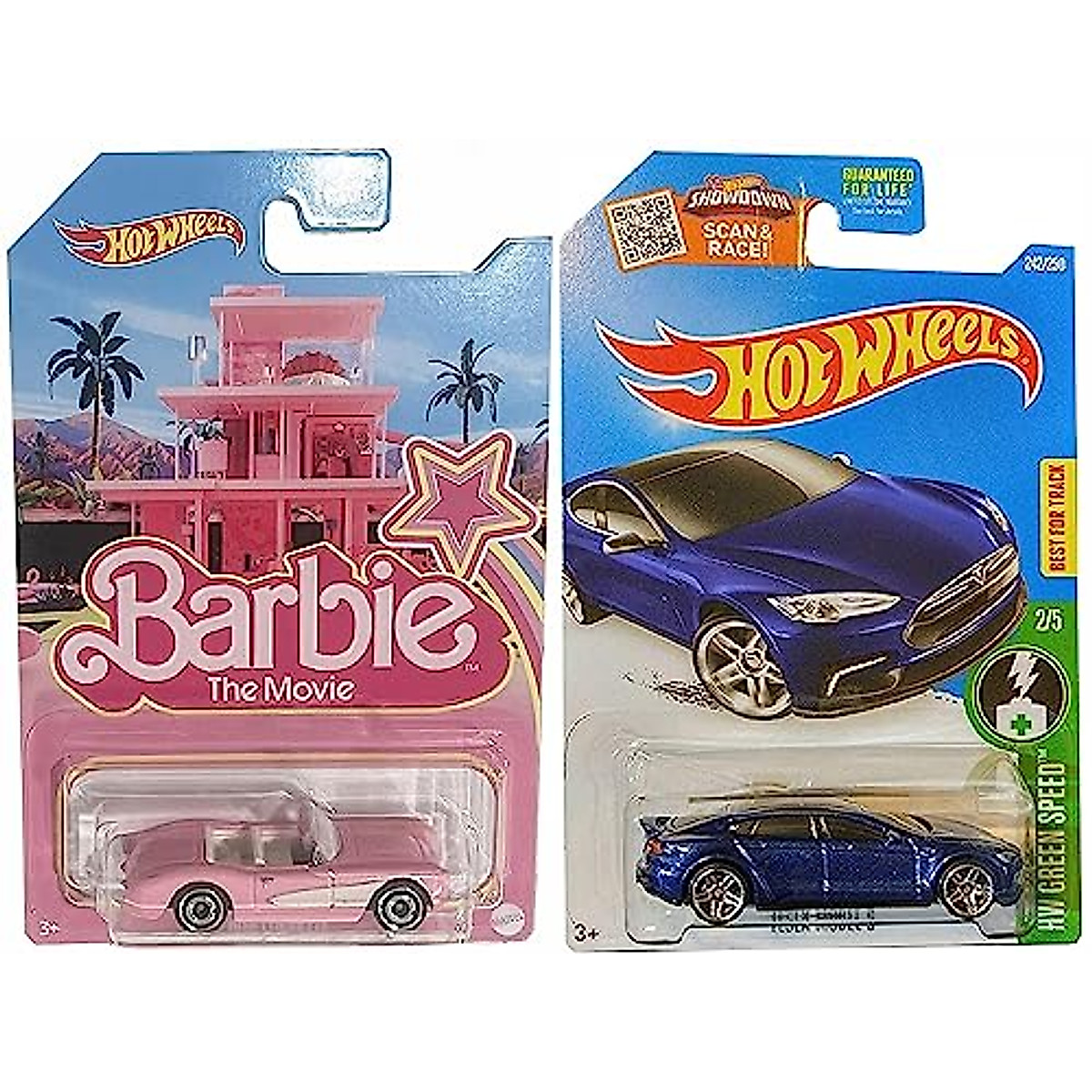 Hot Wheels 1956 Corvette 2023 Barbie The Movie Bundled with Tesla S 1:64 Scale Collectible Die Cast Metal Toy Car Models