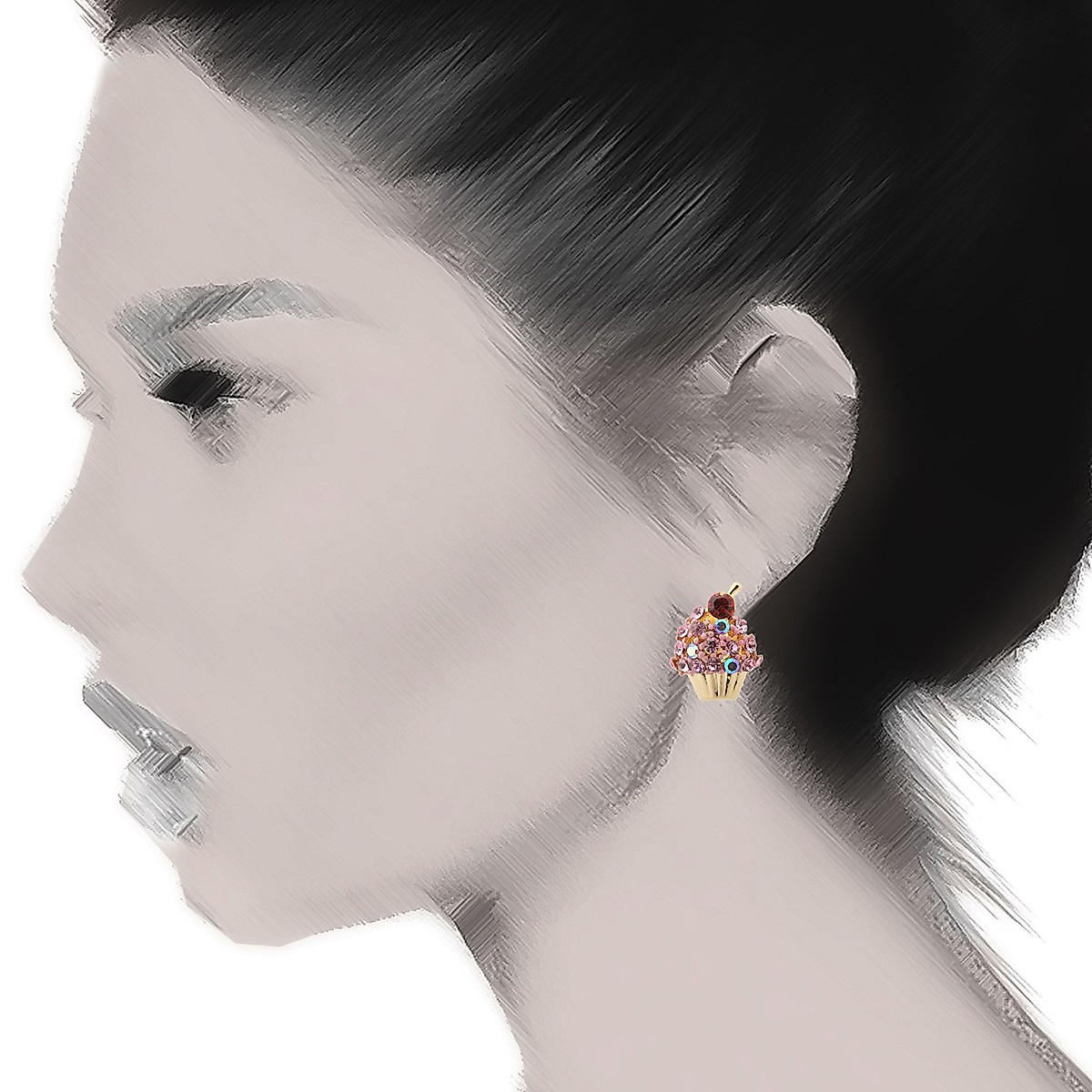 Spinningdaisy Crystal Cherry on the Top Cupcake Earrings (Pink)