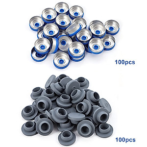 creahub 100 Pack 10ml Glass Vials, Amber Glass Headspace Vials with Plastic-Aluminum Flip Off Caps and Rubber Stoppers, 20mm Flat Bottom Lab Crimp Top Vial for Injection