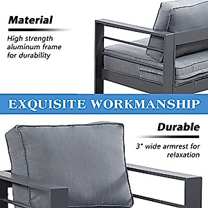 Solaste Outdoor Couch Aluminum Patio Furniture Sofa, 3-Seat All-Weather Metal Outdoor Patio Furniture with Cushions,Dark Grey