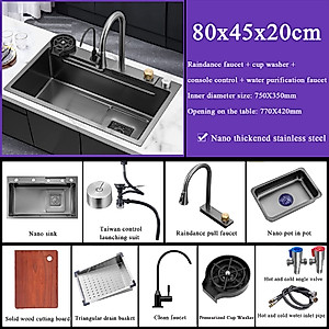 Kitchen Sink 304 Stainless Steel Nano Raindance Waterfall Home Vegetable Basin Single Sink Workstation With Pull-Out Faucet, Pressurized Cup Washer1