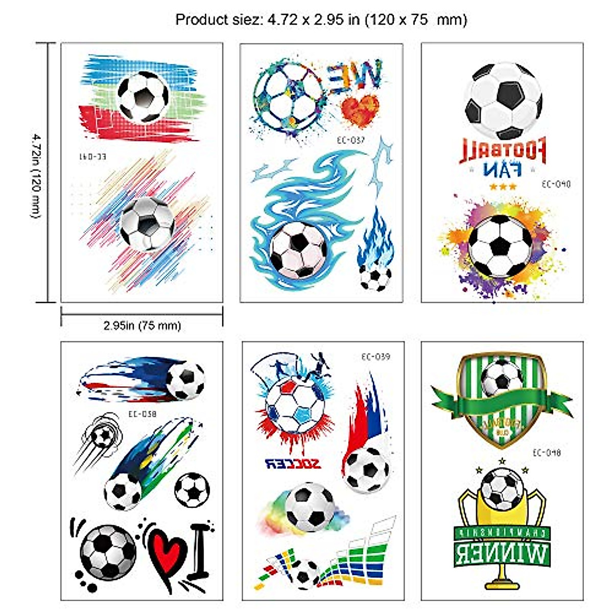 Konsait Football Tattoos Soccer Ball Tattoos Kids Children Temporary Transfer Tattoos Boys Birthday Party Bag & Stocking Fillers, 142PCS