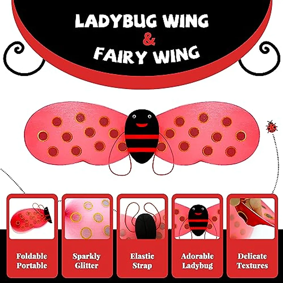 INNOCHEER Ladybug Costume for Girls 2-10, Halloween Costumes for Kids Girls Ladybug Costume Toddler with Accessories Toys, M (4-5years Old)