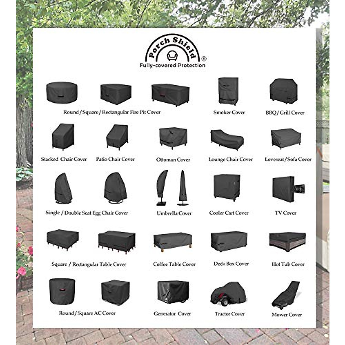 Porch Shield Patio Ottoman Cover - Waterproof Outdoor Square Side Table Covers – 22L x 22W x 18H inch, Black