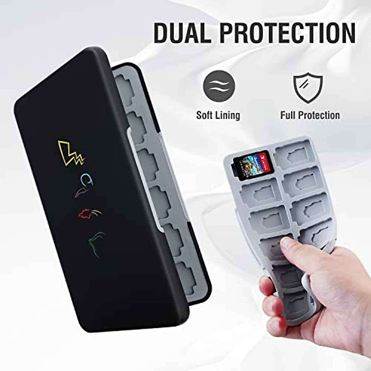 Wonzir 24-Slot Switch Game Card Case for Nintendo Switch Game Card/Switch OLED Game Card,Portable Switch Game Storage Case with 24 Game Card Slots and 24 Micro SD Card Slots (24-pokemon)