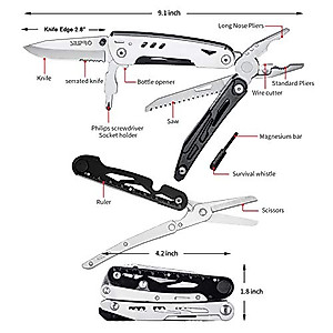 SIUPRO Multitool Pocket Knife, Mens Stocking Stuffers, Christmas Gifts for Dad Husband Boyfriend, Tactical Utility Multi Tool, Survival Gear, Detachable Large Scissors Plier