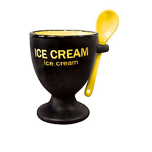 Rockin Gear Bowl and Spoon Set of 4 - Novelty Small Ice Cream Cups Combo Ceramic Fun Dessert Cups & Kitchenware for Home and Kitchen Decor
