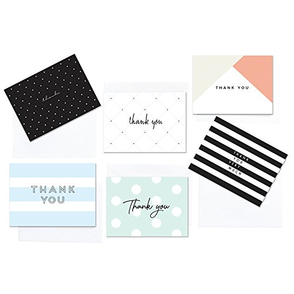 Luxye Chic Modern Thank You Cards, 36 Polka Dot and Stripe Thank You Notes, 6 Assortment of Blank Inside with White Envelopes (Multicolor) (4" x 6" Polka Dot Stripe V2)
