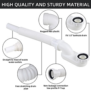 YYinno Flexible Bathtub Drain Pipe, Upgraded No-leak Low Profile 1 1/2 P Flat Drainage Pipe Kit, Flat P Trap Freestanding Tub Drain Flex-Drain for Bath