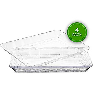 Plasticpro Plastic Serving Trays - Serving Platters Rectangle 9X13 Disposable Party Dish Crystal Clear Pack of 4