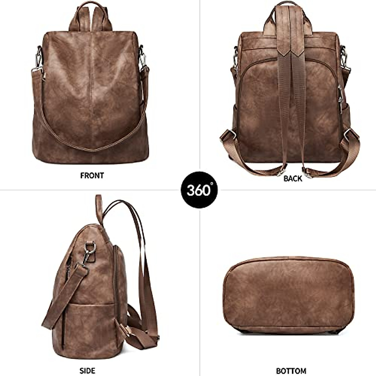 FOXLOVER Backpack Purse for Women Large Womens Backpack Leather Travel Backpack Fashion Backpack Purse Designer Ladies Shoulder Bags(Brown A)