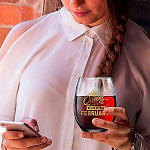 Bad Bananas February Birthday Gifts for Women - Queens Are Born In February 21oz Stemless Wine Glass - Pisces or Aquarius Zodiac Gifts For Her Happy Birthday Gifts for Moms, Best Friends, Sisters
