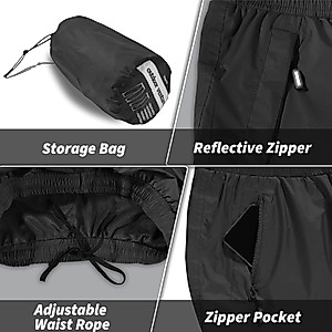 Outdoor Ventures Men's Rain Pants Waterproof Rain Overall Pants Windproof Packable Rain Outdoor Pants for Hiking Fishig Golf Black