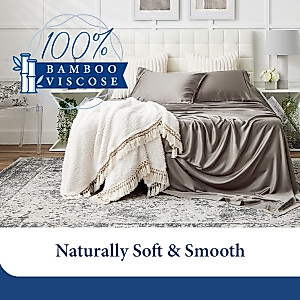 Cosy House Collection 100% Rayon Derived from Bamboo Bed Sheet Set - Cooling, Breathable, Silky Soft 4-Piece Deep Pocket Bedding Set (Queen, Cream)