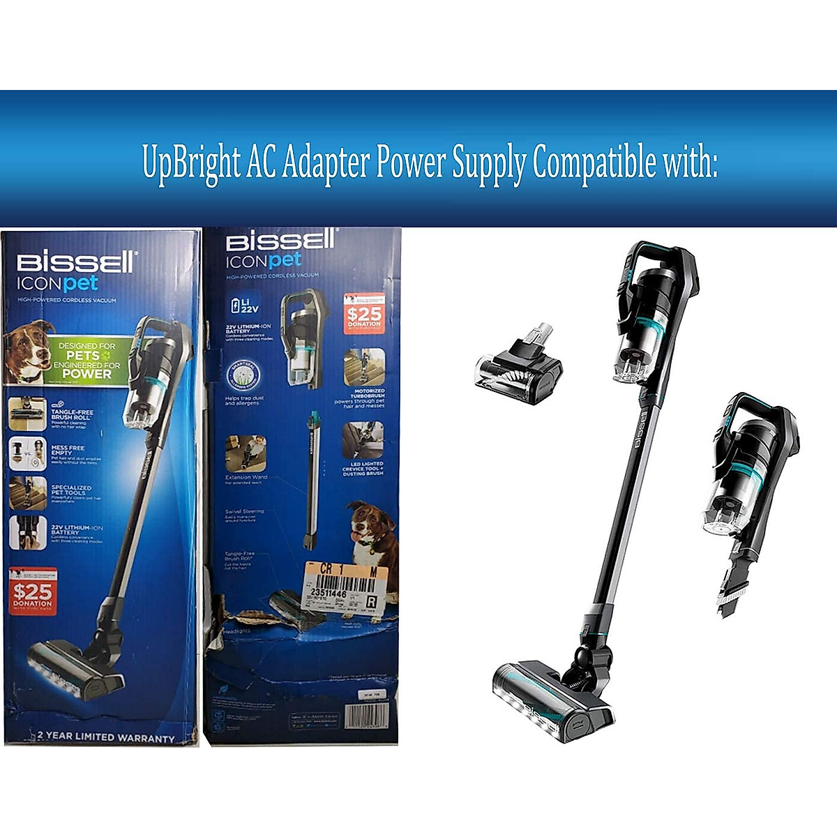 UpBright 27V AC/DC Adapter Compatible with Bissell ICONpet 2288 22882 22883 22888 22889 cr 2288D 2288F 2774 21.6V Li 22V Lithium-ion Battery ICON pet Cordless Vacuum Cleaner 500mA Power Supply Charger