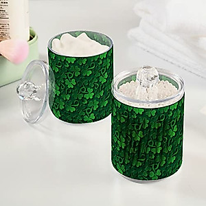 ALAZA 4 Pack Qtip Holder Dispenser Shamrock St. Patrick's Day Bathroom Organizer Canisters for Cotton Balls/Swabs/Pads/Floss,Plastic Apothecary Jars for Vanity