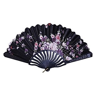 HRANG Hand Fan Folding Fan,Hand-held Fan,Wedding Folding Fan Chinese Style Dance Wedding Party Lace Silk Folding Hand Flower Fan Fans Hand Paper Folding Props Vintage Style