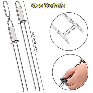 Lallisa Kabob Skewer for Grilling Metal Stainless Steel BBQ Skewer Stick with Push Bar Reusable Double Pronged Kebab Skewer Tool Quick Release Meat Chicken Vegetable and Fruit for Father (12 Pieces)
