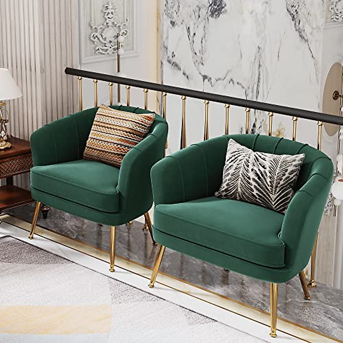 Andeworld Velvet Accent Chair, Upholstered Modern Single Sofa Side Chair,Comfy Barrel Club Living Room Armchair with Golden Metal Legs for Bedroom Living Reading Room Office, Green