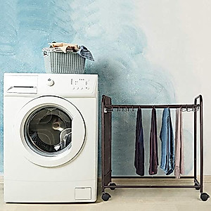 Pants Hangers Rolling Trolley Rack with 20 Hangers and Side Bag Metal Pants Rack Closet Organizer for Jeans Trousers Scarves Skirts, Bronze