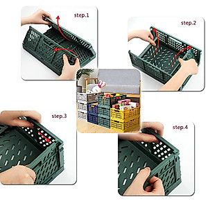 Ygapuzi Plastic Collapsible Crate Folding Storage Basket with Handle for Shelves Home Kitchen Classroom and Office Vanity Bathroom Organization Drawer Clapboard Partition (Multicolor-4pack)