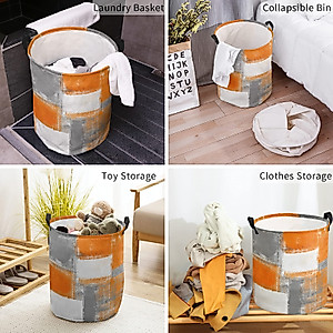 Orange Grey Oil Painting Laundry Basket 16.5"x17" Waterproof Laundry Hamper, Burnt Orange Geometric Abstract Art Collapsible Toys Blankets Storage Baskets Clothes Hamper for Bedroom Living Room