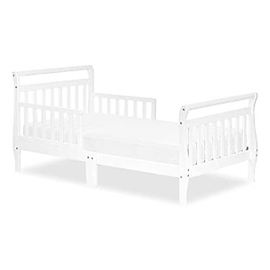 Dream On Me Classic Sleigh Toddler Bed in White, JPMA Certified, Comes with Safety Rails, Non-Toxic Finishes, Low to Floor Design, Wooden Nursery Furniture