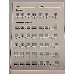 Channie’s One Page A Day Workbook, Beginner Single Digit Fraction Math Practice Worksheets, 50 Pages Front & Back, 25 Sheets, Grades 3rd, 4th, and 5th, Size 8.5” x 11” Summer School, Summer Bridge