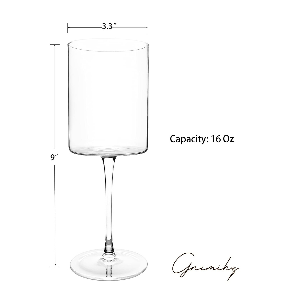 Gnimihz Wine Glasses Set of 4-16oz Cylindrical Red White Wine Glass, Made from Lead-Free Premium Crystal, Great Gift for Wedding, Anniversary, Christmas, Birthday, 9’’ Tall, Clear