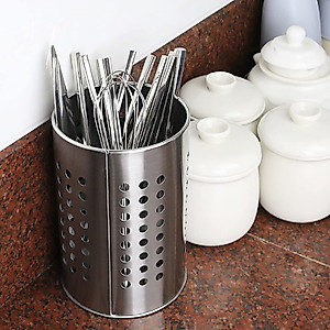 Stainless Steel Kitchen Utensil Holder Utensil Caddy Cooking Utensil Crock Counter Countertop Utensil Organizer Spoon Spatula Chopstick Cutlery Holder Tableware Storage Container Silver