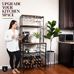 Elegant Wine Bar Cabinet - Wine Bar Stand with Durable Metal Frame and Engineered Wood - Multi-Tier Wine Cabinet with Built-in Wine Holders - Wine Rack Freestanding Floor