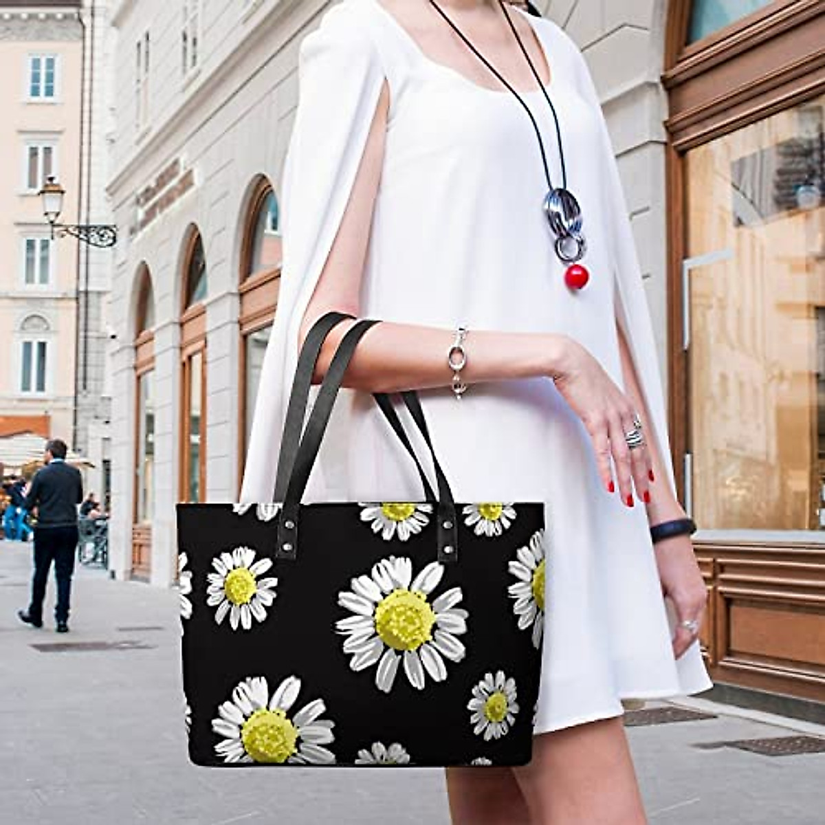 Womens Handbag Chamomile Flowers Pattern Leather Tote Bag Top Handle Satchel Bags For Lady