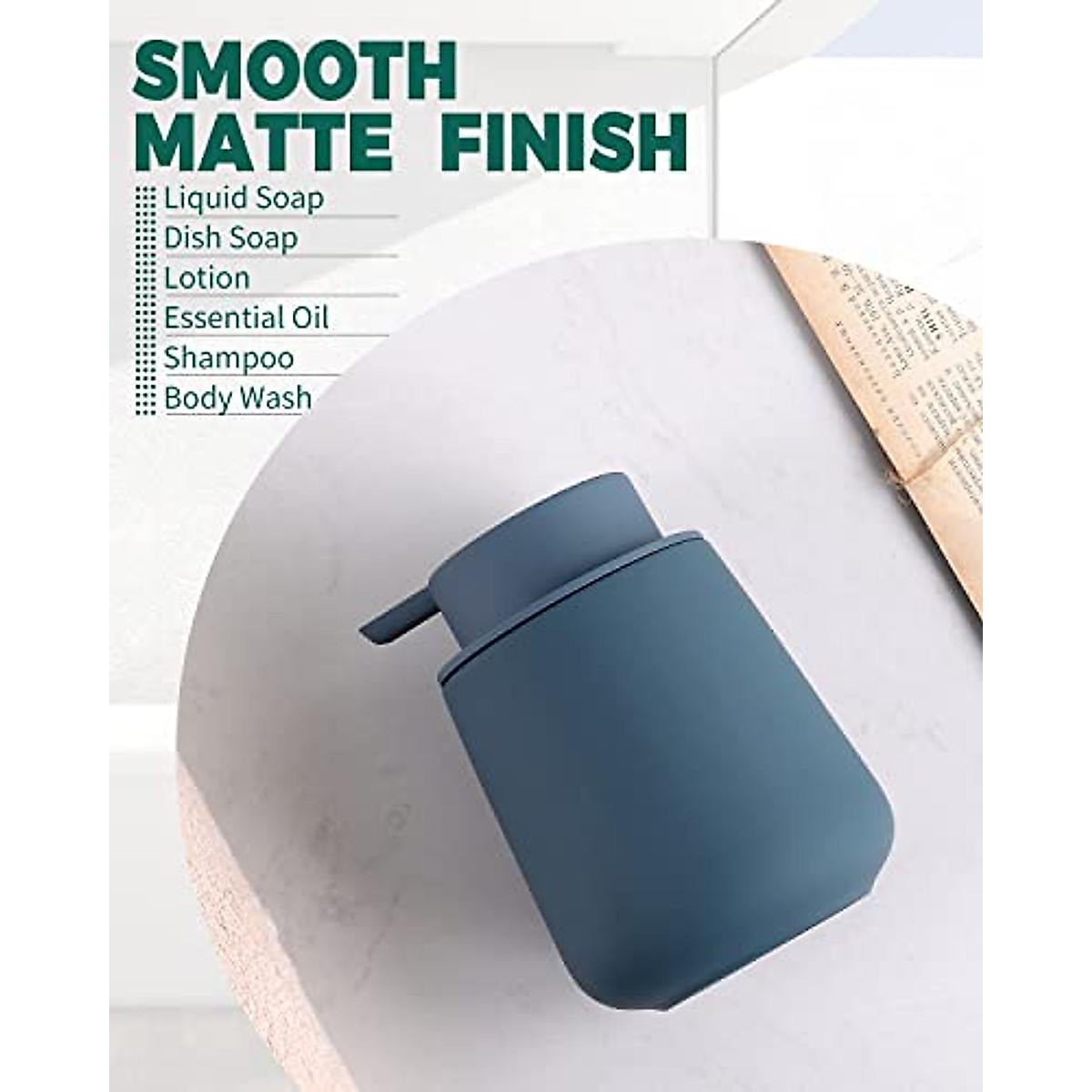 Bosilunlife Soap Dispenser Bathroom - Blue Ceramic Soap Dispenser Lotion Pump Dish Soap Dispenser for Kitchen Sink 12oz Refillable Liquid Hand Soap Dispenser for Bathroom (Rubber Paint)