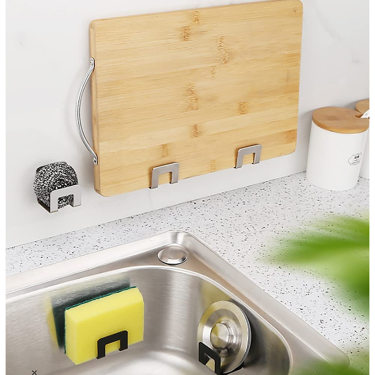 Singring 2Pcs Sponge Holder for Kitchen Sink Sponge Holder Stainless Steel Sink Caddy Adhesive Sponge Holder for Kitchen Bathroom