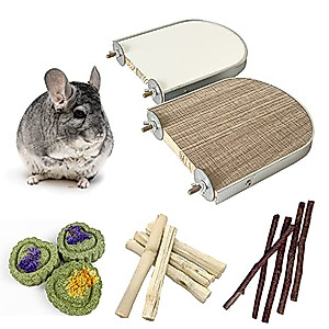 kathson Wooden Hamster Stand Platform Guinea Pig Climbing Exercise Toy Chinchilla Activity Playground Cage Accessories with Metal Edging for Bird Parrot Mouse Gerbil and Dwarf(6.5x5.7x0.87 inches)