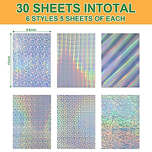 Printable Holographic Sticker Paper 30 sheets Vinyl Rainbow Sticker Paper for Inkjet & Laser Printer, Dries Quickly Waterproof Sticker Paper - 8.5 x 11 Inch-6 style for 5 sheets each