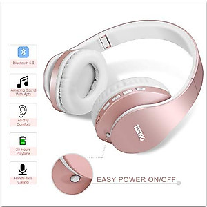 TUINYO Wireless Headphones Over Ear, Bluetooth Headphones with Microphone, Foldable Stereo Wireless Headset-Rose Gold/Apricot