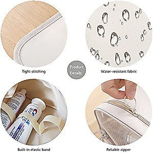 IMCUZUR Hanging Travel Toiletry Bag for Women, Water-resistant Makeup Bag Cosmetic Organizer for Traveling Accessories Toiletries (Beige)