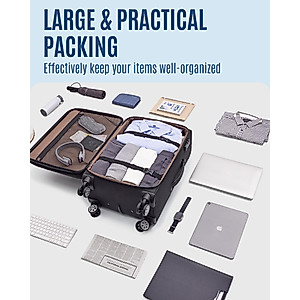 LIGHT FLIGHT 24 Inch Suitcase with Separate Compartment, Water-resistant Large Suitcase with Spinner Wheels, TSA Lock, Business Classic Travel Suitcase, Black