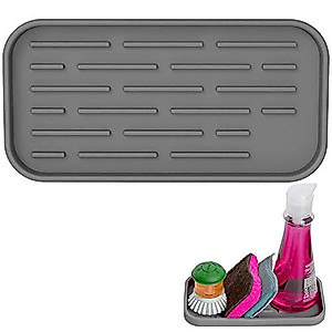 ETSAMOR Silicone Organizer Tray Gray Non Slip Heat Resistant Multi-use Sink Organizer Sponge brush Soap Dispenser Srubber Toothbrush and Other Accessories Organizer