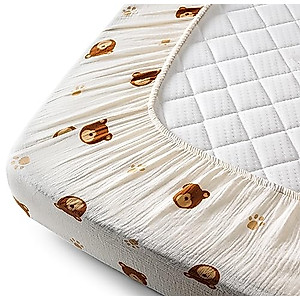 Musioiy Muslin Crib Sheets Fitted Crib Sheets for Boys and Girls, Baby Crib Sheets for Standard Crib Mattress, Toddler Bed Mattress (Crib Sheets & Toddler Bed Sheets, Bear & Brown, Crib)