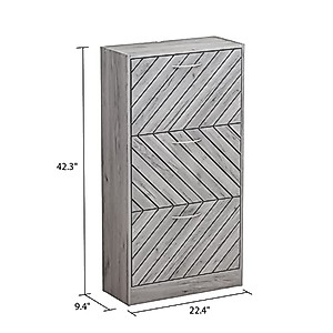 DiDuGo Shoe Cabinet with 3 Flip Drawers, Slanted Design, Shoe Organizer for Hallway Entryway Light Grey (22.4”W x 9.4”D x 42.3”H)