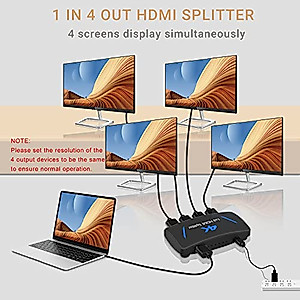 4K HDMI Splitter 1 in 4 Out, avedio links 1x4 HDMI Splitter Duplicate/ Mirror Screen, 4 Port HDMI Splitter Powered Support 4Kx2K@30Hz 3D for PS5, Roku, TV Box - 1 Source to 4 Displays