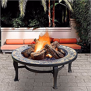 LEAYAN Garden Fire Pit Portable Grill Barbecue Rack Outdoor Fire Tables Slate Barbecue Table, Courtyard Round Stone Table, Charcoal Barbecue Grill, for Backyard Garden Camping for Camping